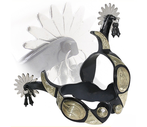 SPERONI WESTERN IN FERRO BRUNITO CON RIPORTI IN ALPACCA - MySelleria